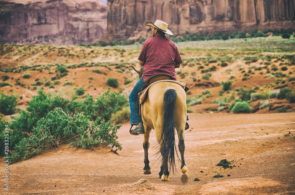 Back view of man riding horse in Monument Valley Stock Photo | Adobe Stock