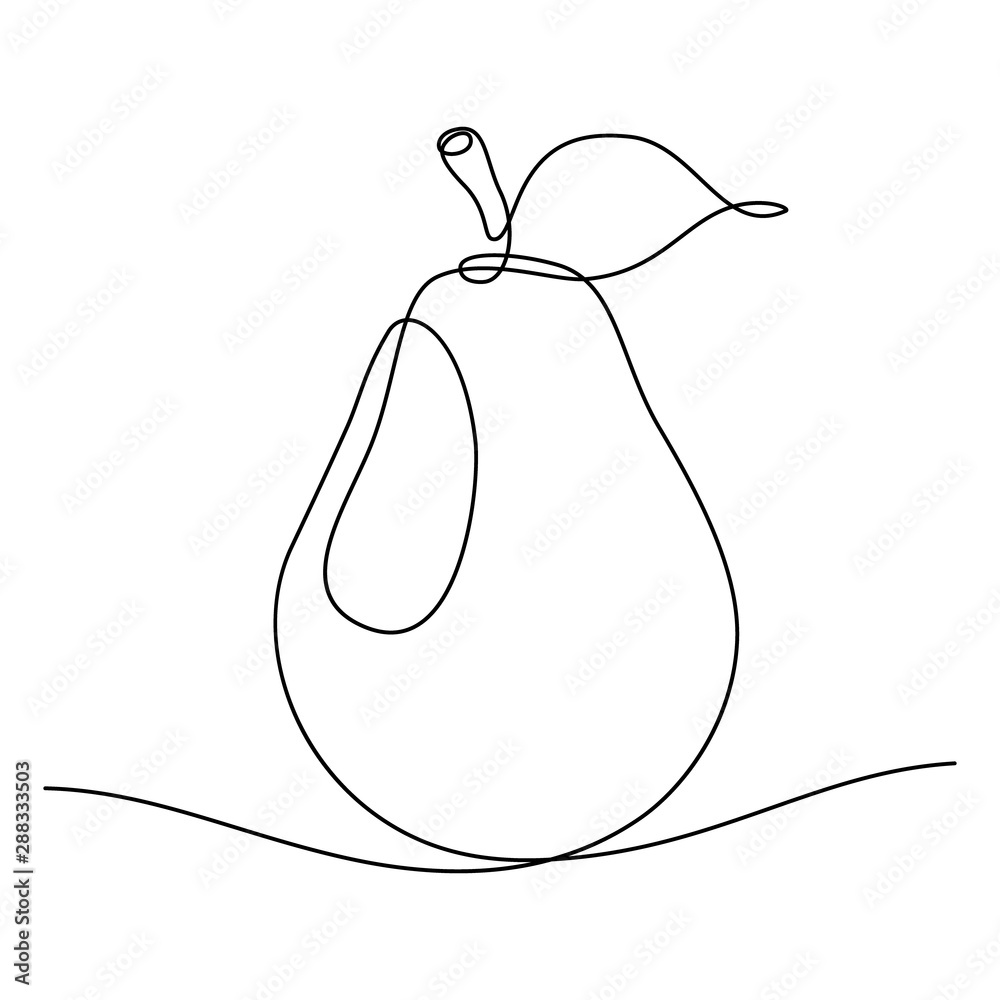 Pear fruit in continuous line art drawing style. Minimalist black line ...
