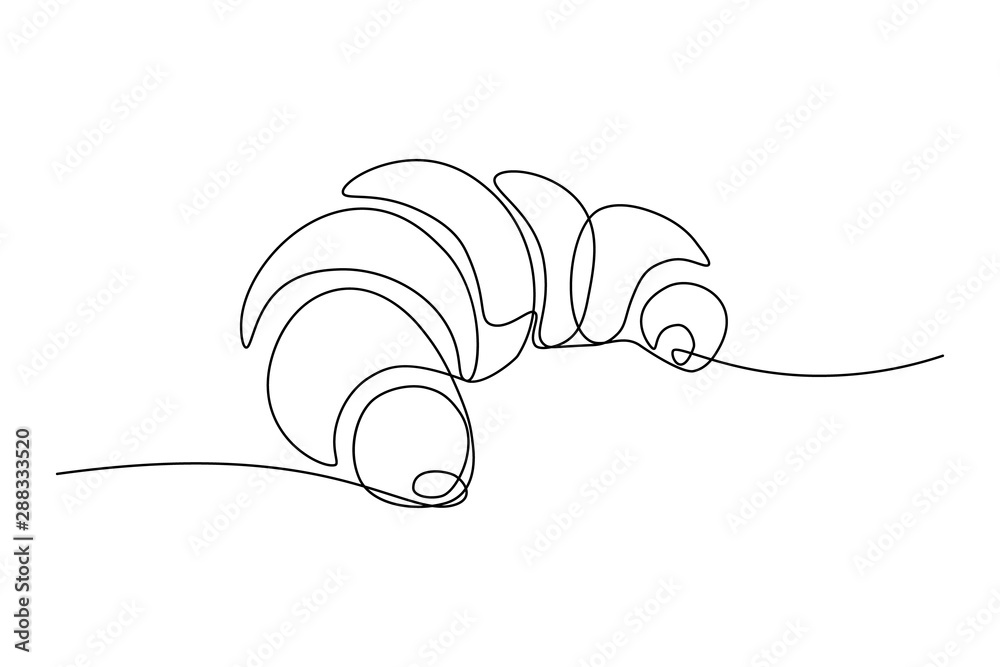 Croissant in continuous line art drawing style. Black line sketch on ...