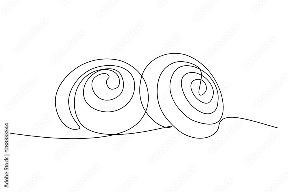 Cinnamon rolls in continuous line art drawing style. Black line sketch ...