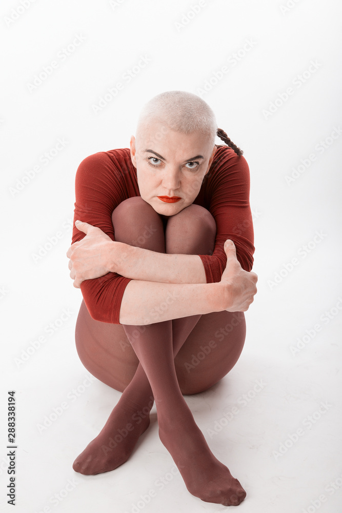 Female profile. Dummy. Bald woman. The nose and lips of the female face ...