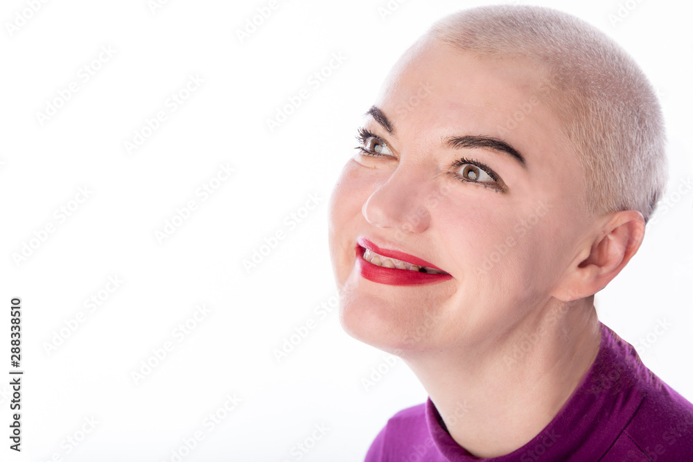 Female profile. Dummy. Bald woman. The nose and lips of the female face ...