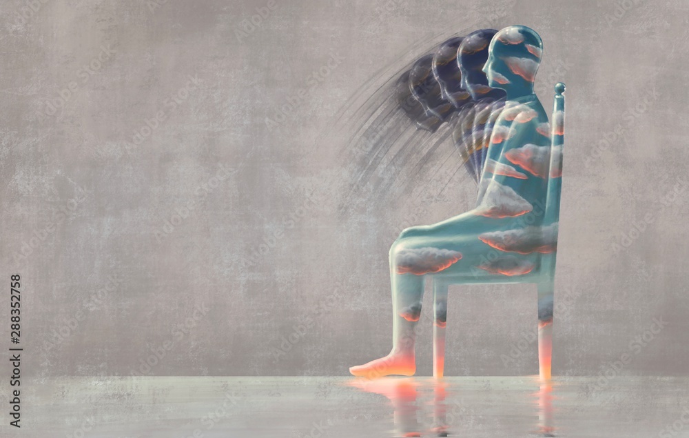 Cloudy man body sitting on a chair, emotion concept, hope, loneliness ...