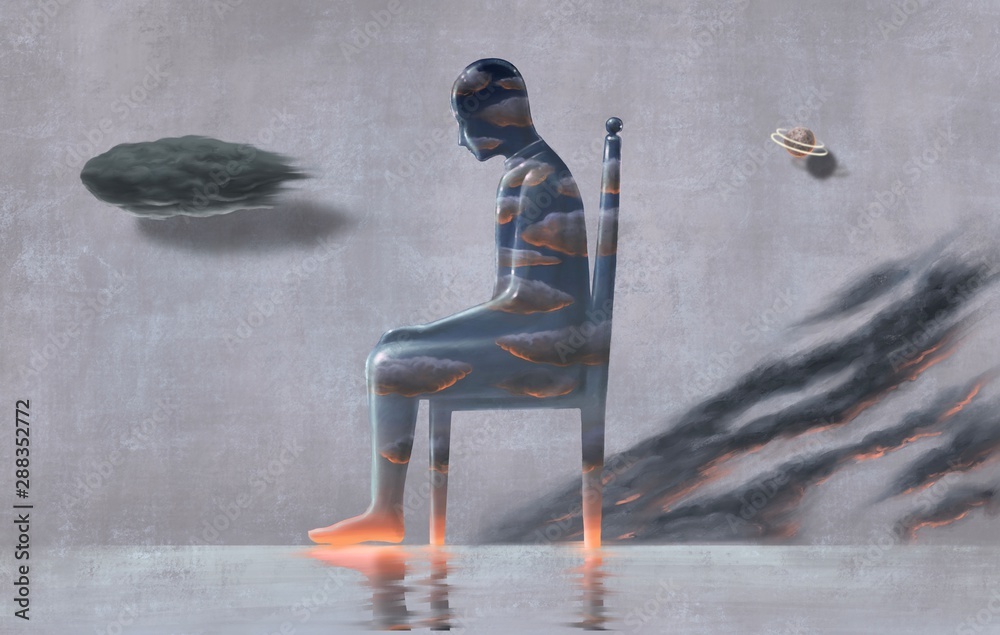 Cloudy man body sitting on a chair Stock Illustration | Adobe Stock