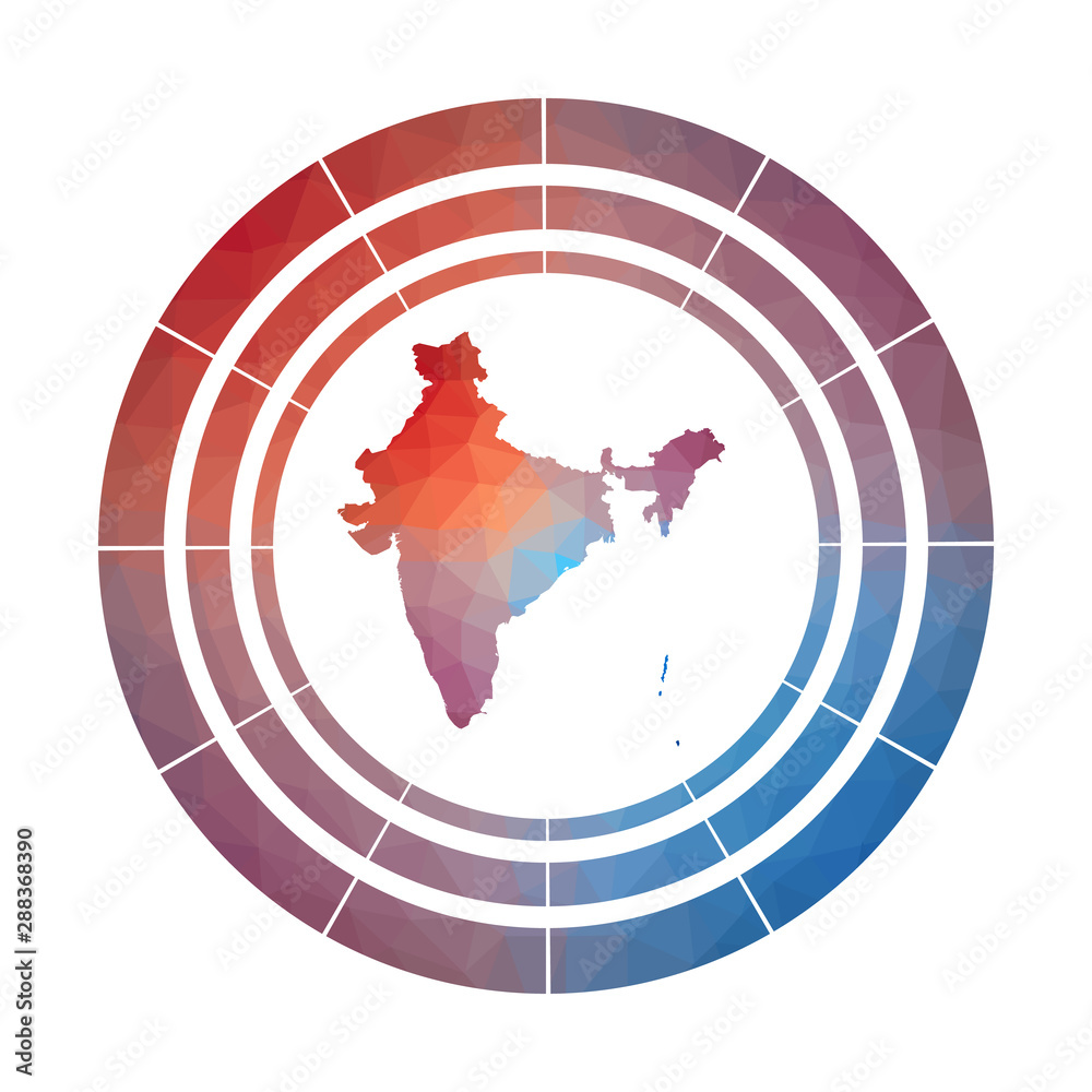 India badge. Bright gradient logo of country in low poly style ...
