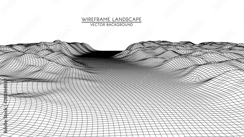 Vector retro futuristic background. Abstract digital landscape with ...