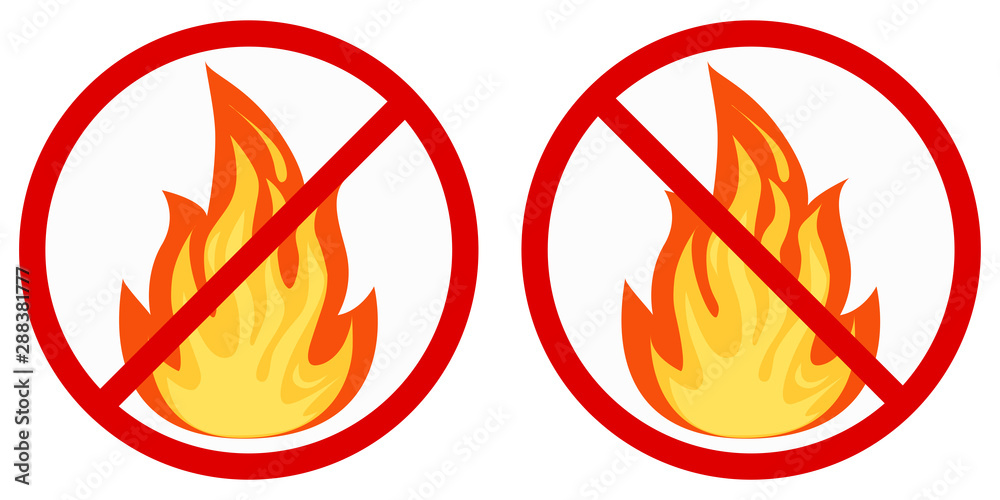 Flat design vector image of no fire sign icon - colored fire crossed ...