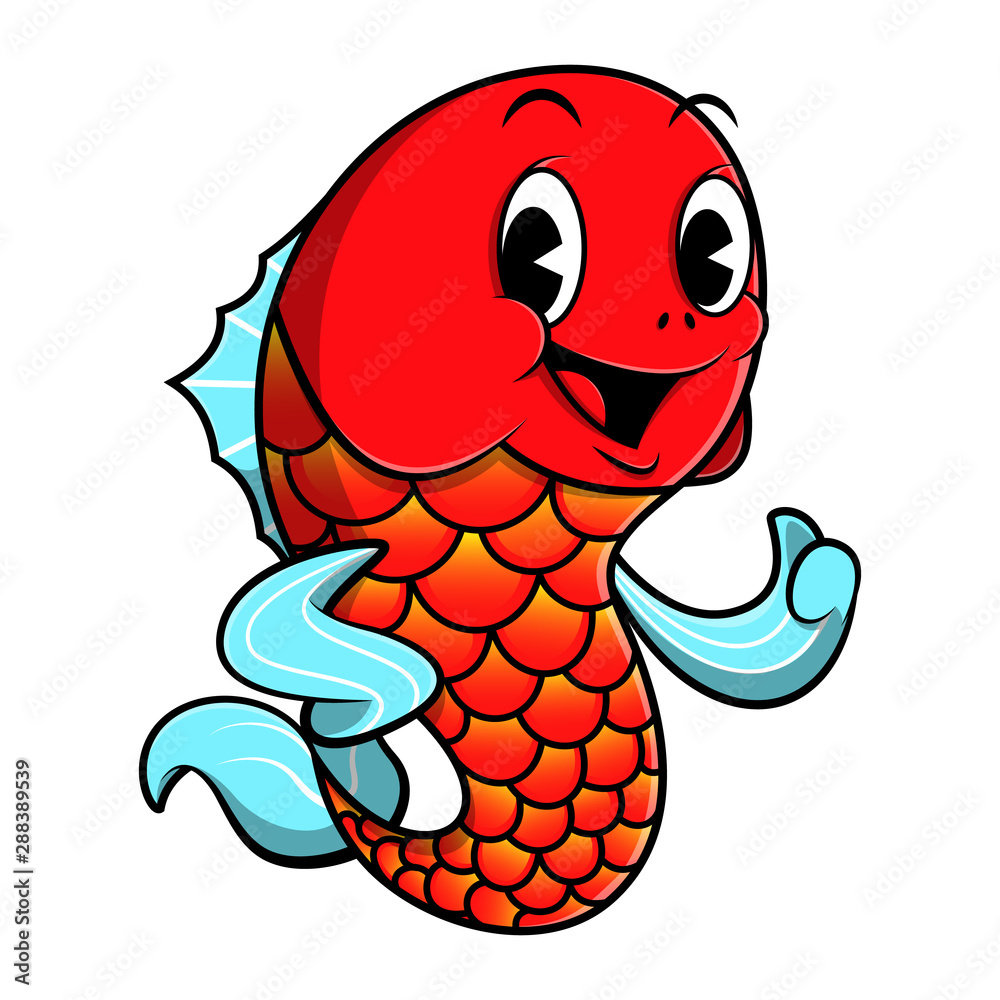 Cute Red Fish Mascot Character thumbs up for seafood culinary business ...