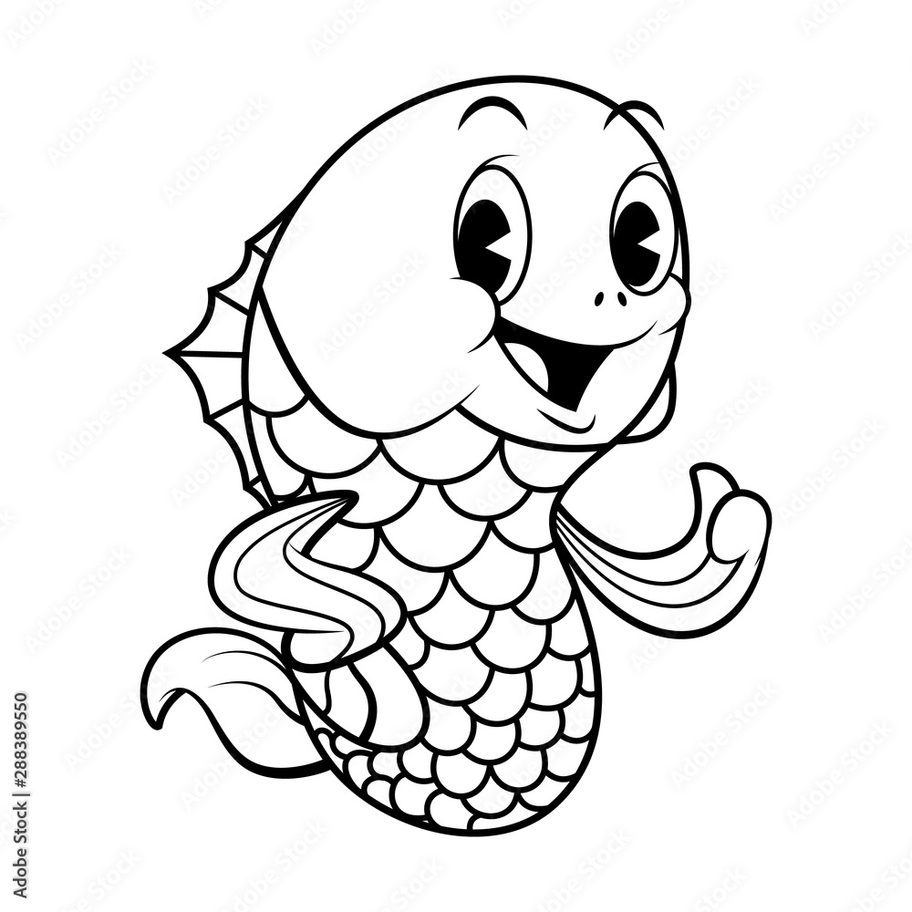 Cute Little Fish Mascot Character thumbs up for seafood culinary ...