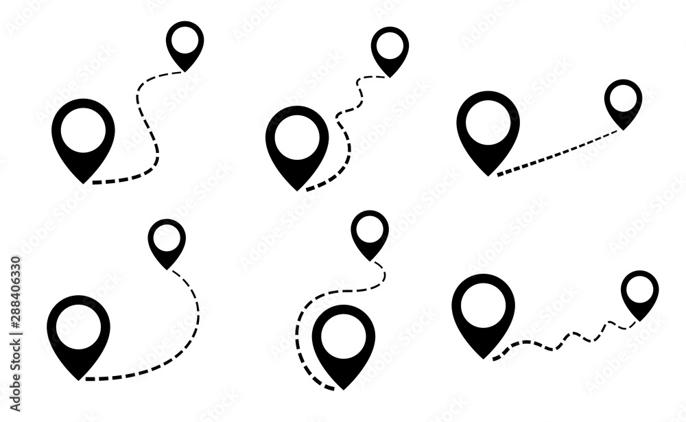Set map distance measuring icon, pin map marker pointer sign, GPS ...