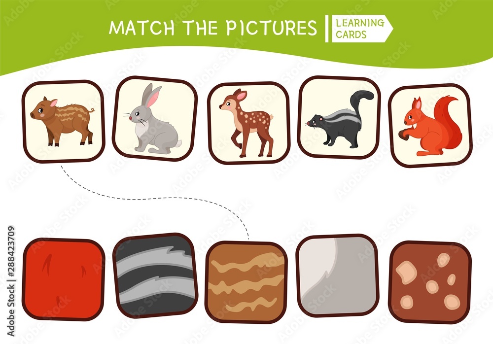 Matching children educational game. Match of animals and their skin ...
