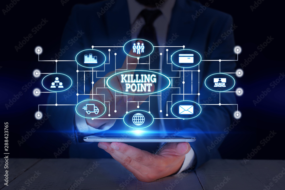 Text sign showing Killing Point. Business photo text Phase End Review ...