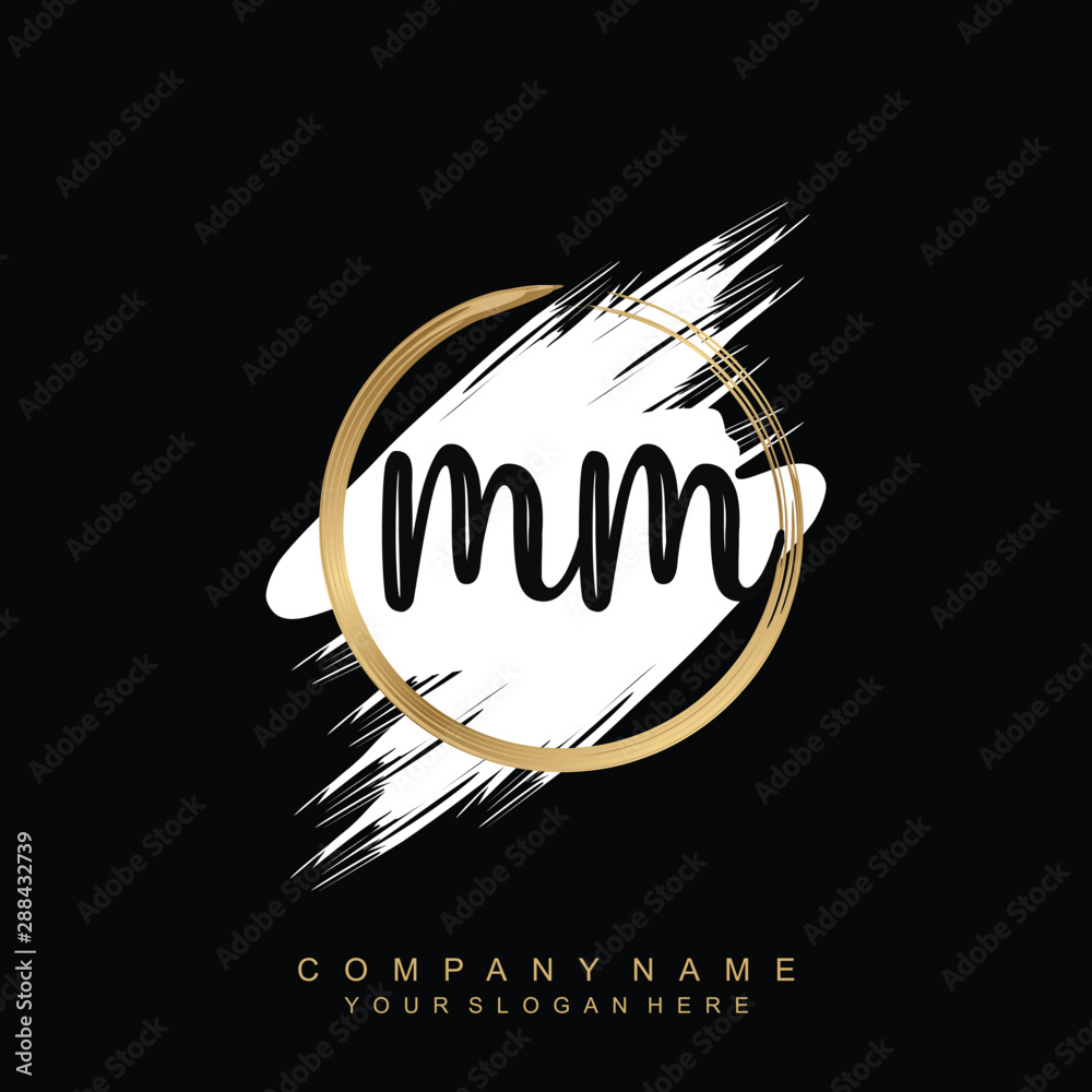 MM initials handwriting logo, with brush template and brush circle ...