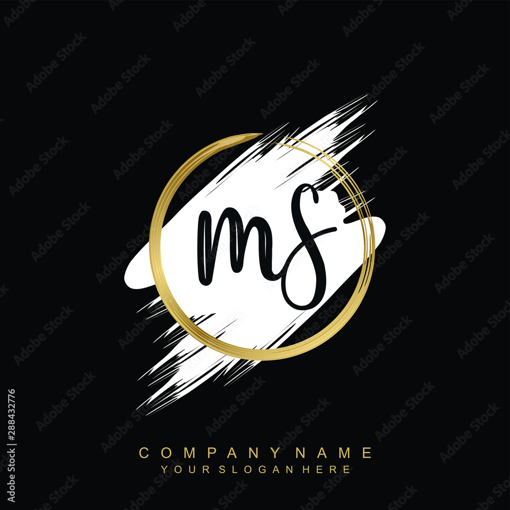 MS initials handwriting logo, with brush template and brush circle ...