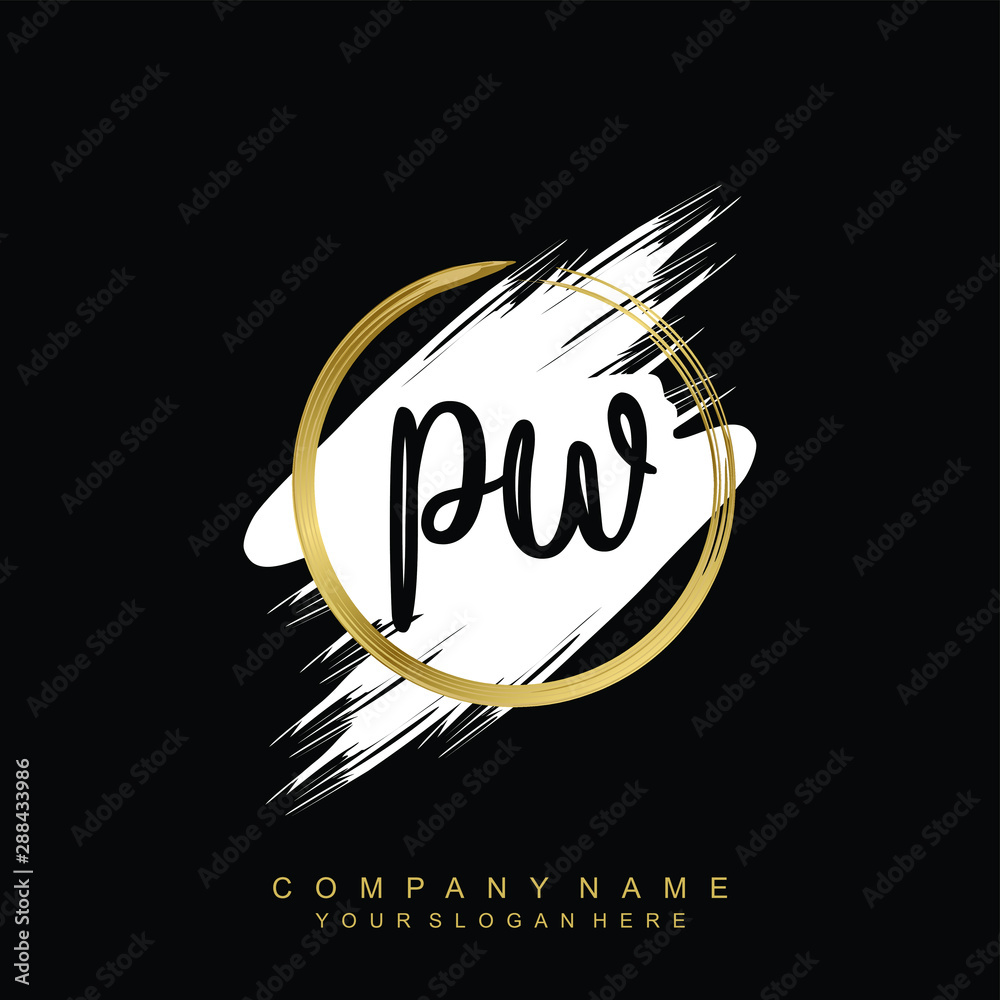PW initials handwriting logo, with brush template and brush circle ...