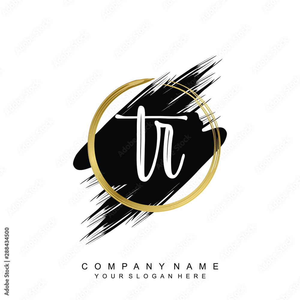 TR initials handwriting logo, with brush template and brush circle ...