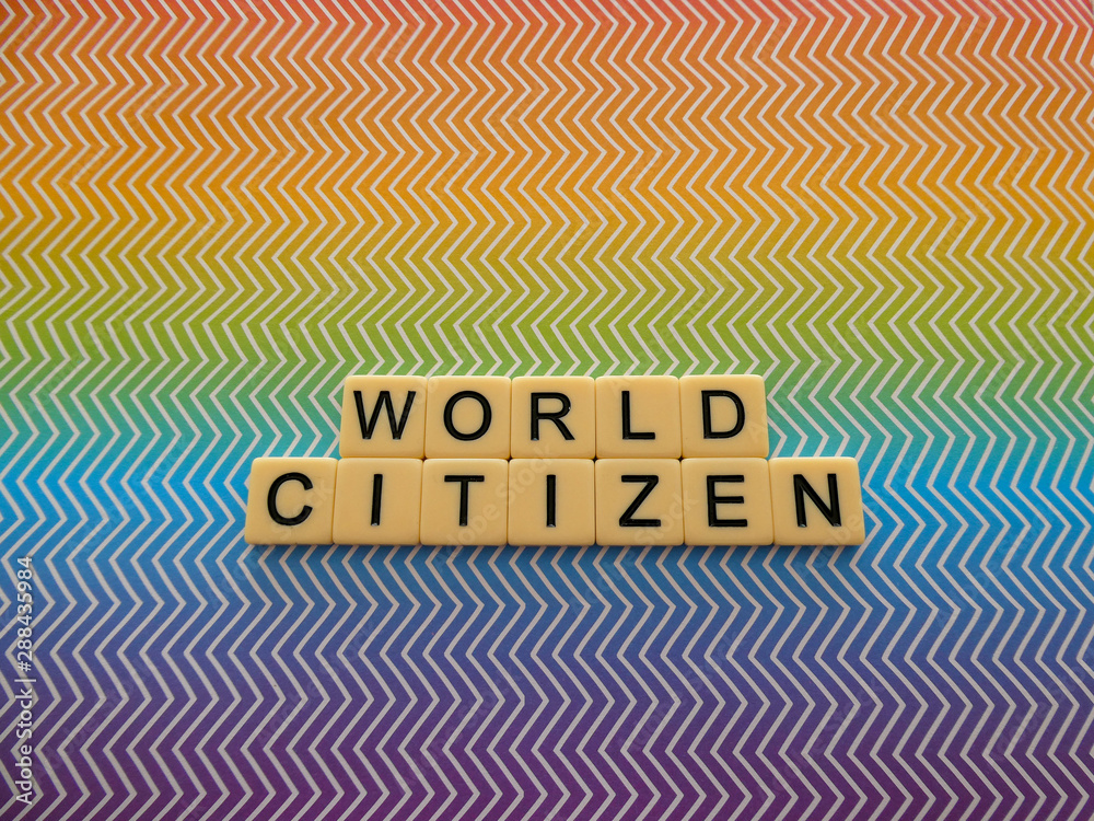 Bright rainbow zig zag pattern background sign with the words "WORLD ...