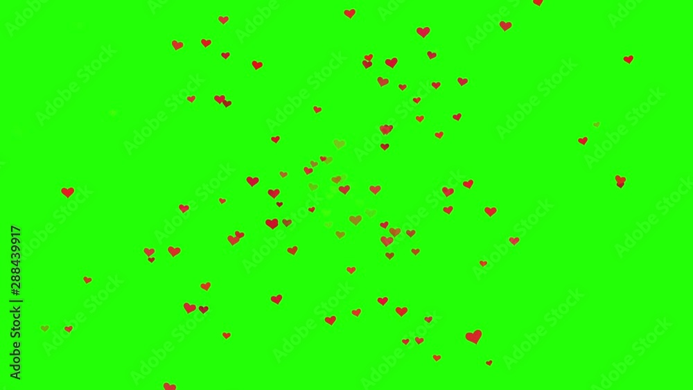 Explosion of tiny red hearts expanding on green screen or chroma key ...