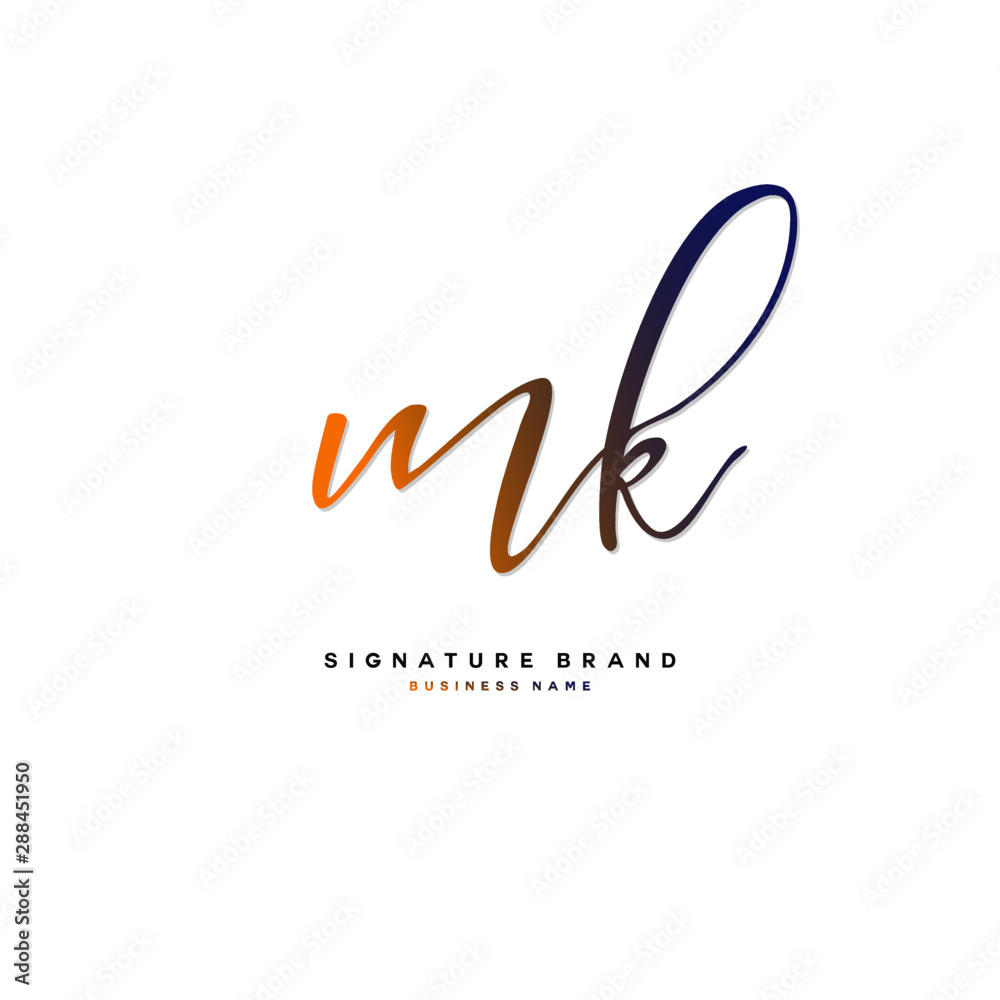 M K MK Initial letter handwriting and signature logo concept design ...