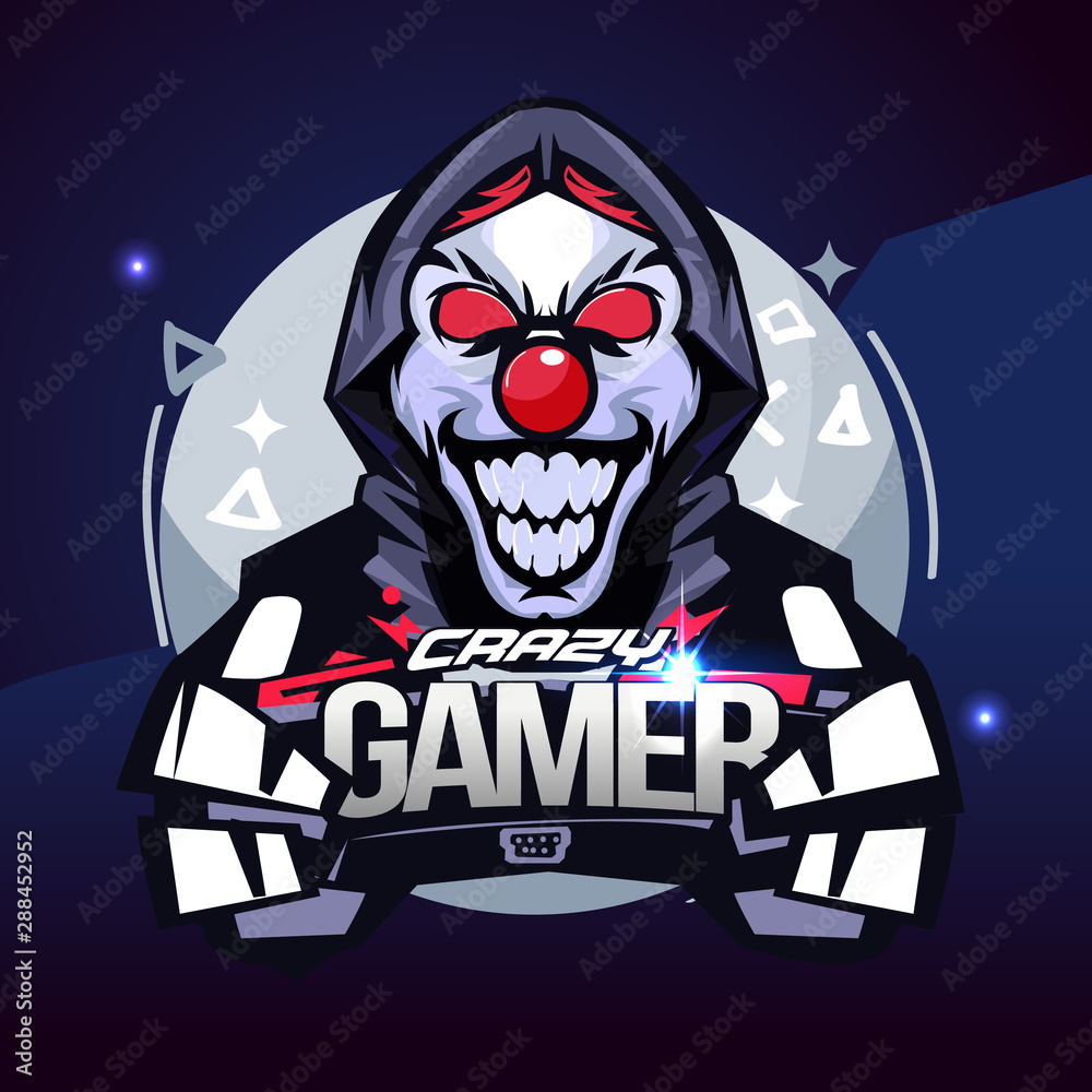 Crazy gamer. joker gamer concept. e-sport logo - vector illustration ...