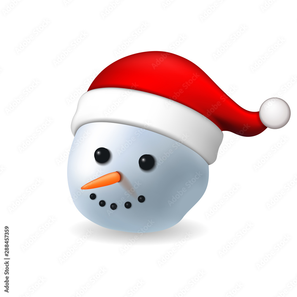 Snowman face 3D. Realistic snowman isolated white background. Cartoon ...