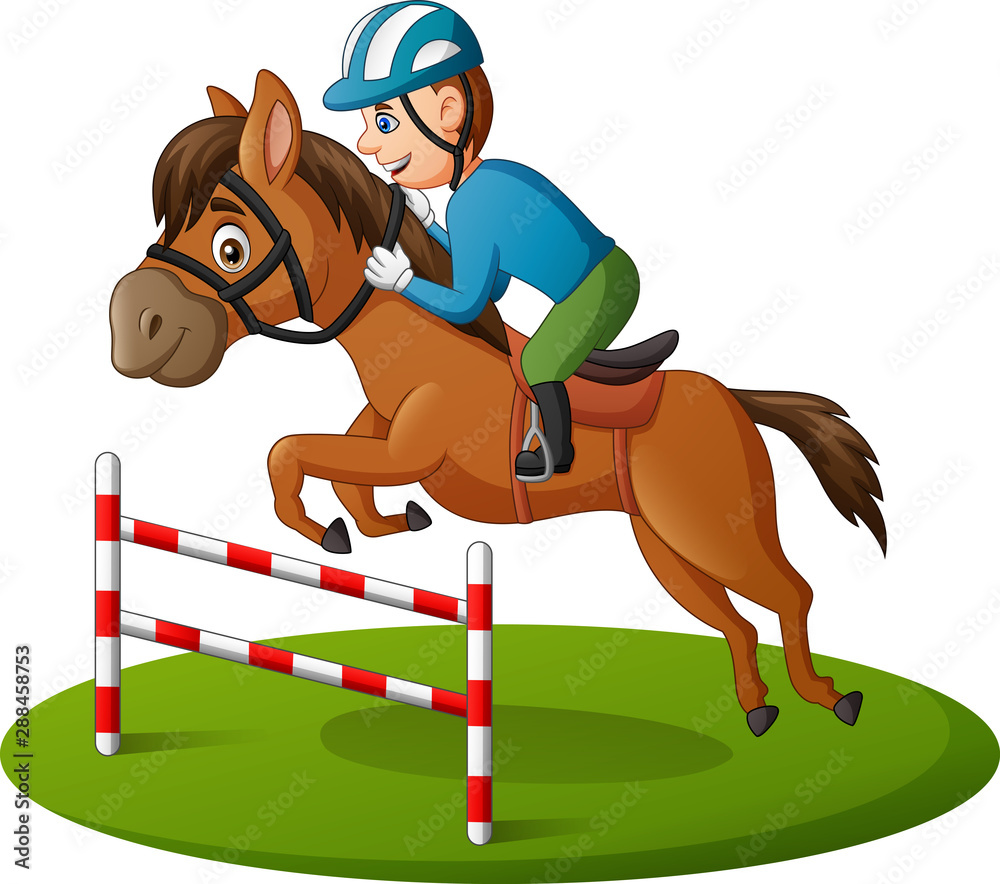 Cartoon man and horse running jumping. vector illustration Stock Vector ...