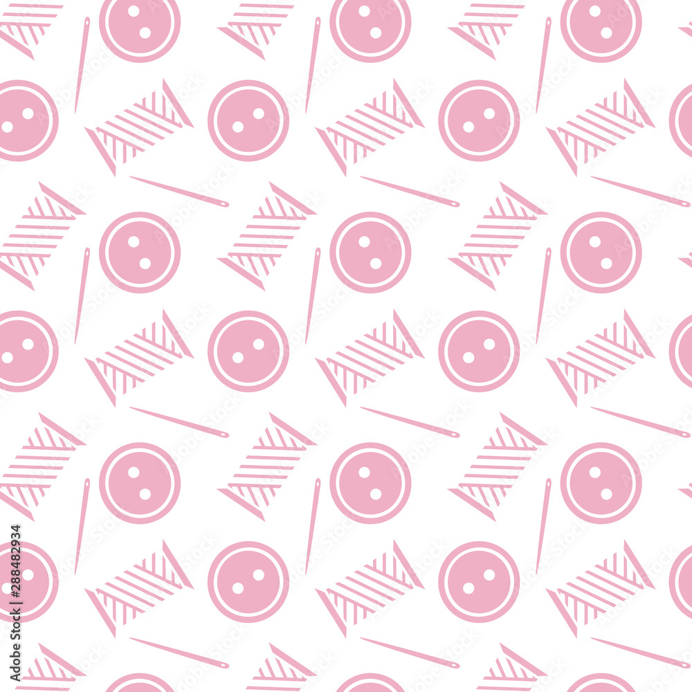 seamless vector pattern of sewing supplies. The spool of thread, needle ...