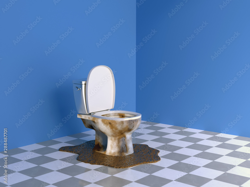 clogged toilet in a blue room Stock Illustration | Adobe Stock