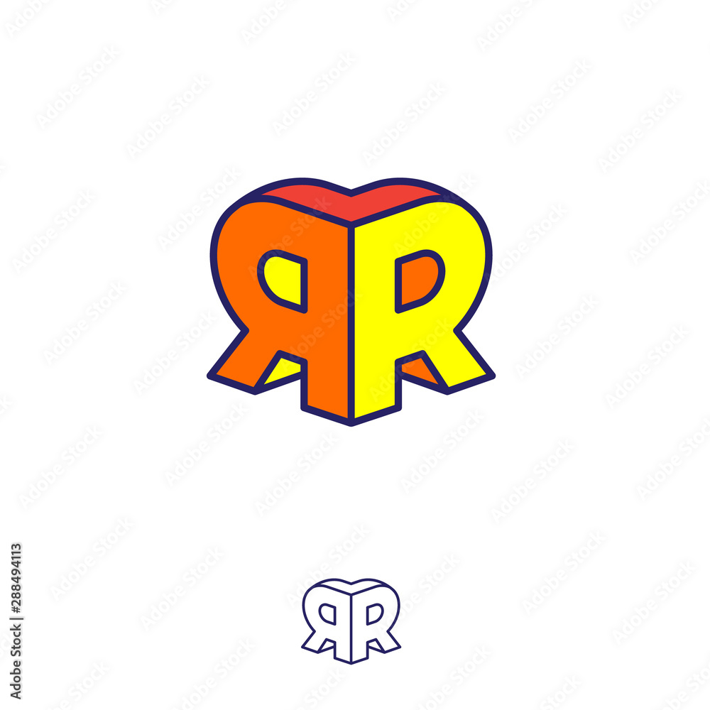 R and R logo. Two letters are connect as the volume figure. Double R ...