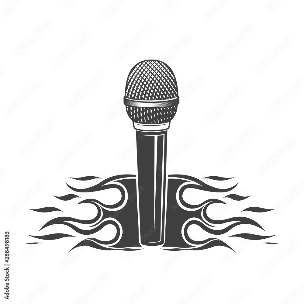 Vector logo microphone on fire. Design element for print advertising ...