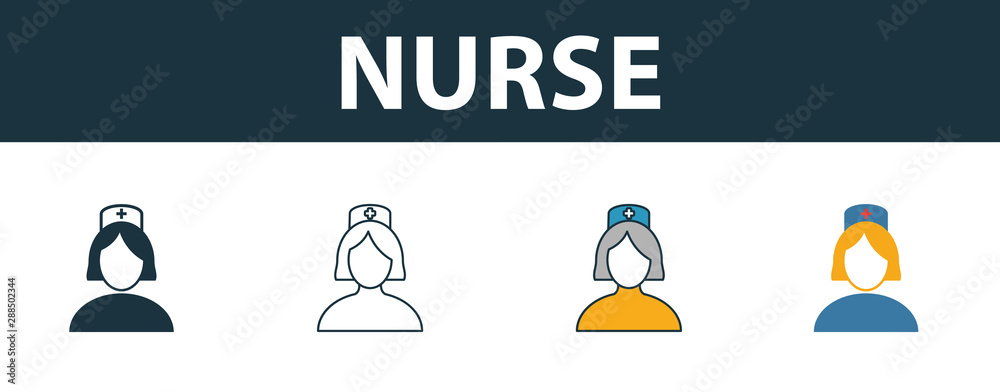 Nurse icon set. Four elements in diferent styles from medicine icons ...