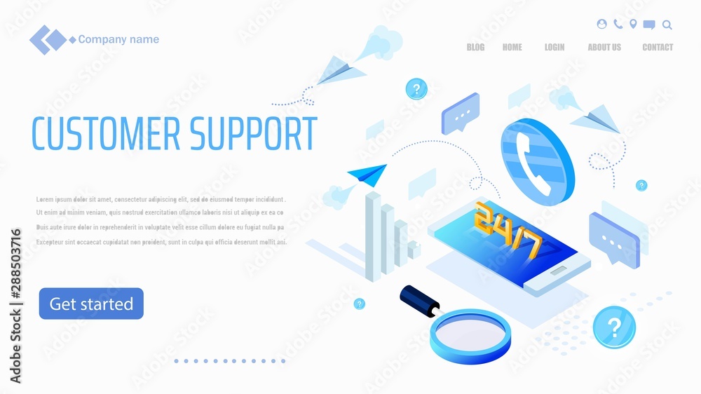 Vector template for website and app. Customer, client care and support ...