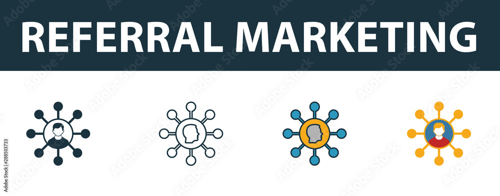 Referral Marketing icon set. Four elements in diferent styles from ...