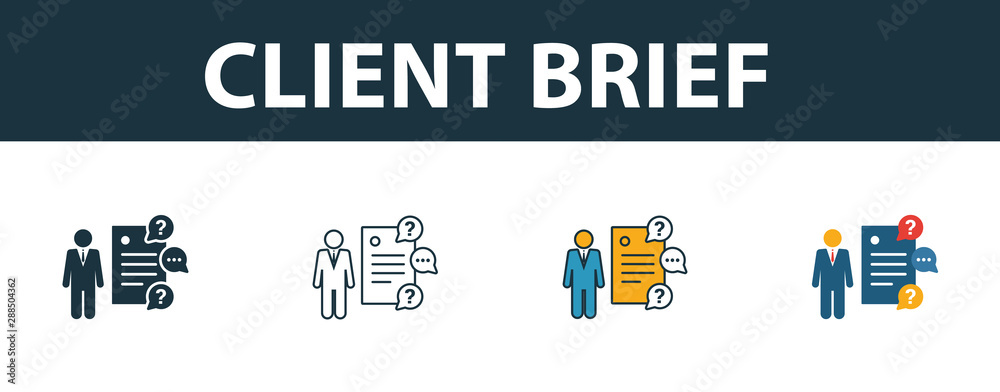 Client Brief icon set. Four elements in diferent styles from online ...