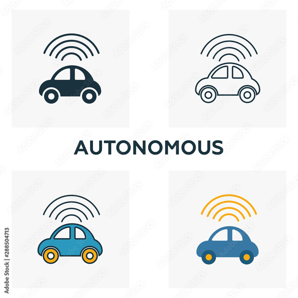 Autonomous icon set. Four elements in diferent styles from industry 4.0 ...