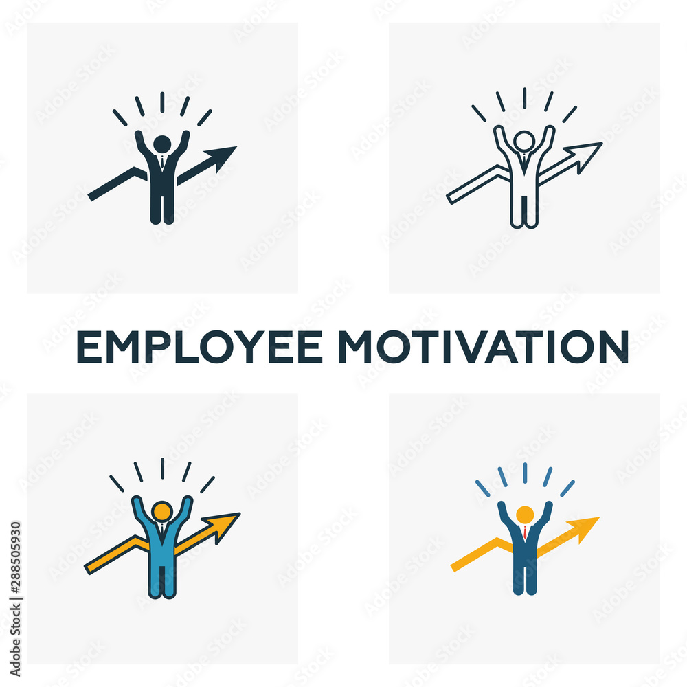 Employee Motivation icon set. Four elements in diferent styles from ...