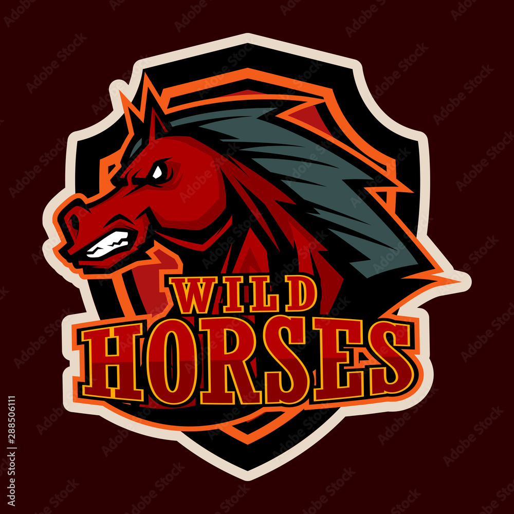 angry horse head mascot e-sports logo illustration cartoon style Stock ...