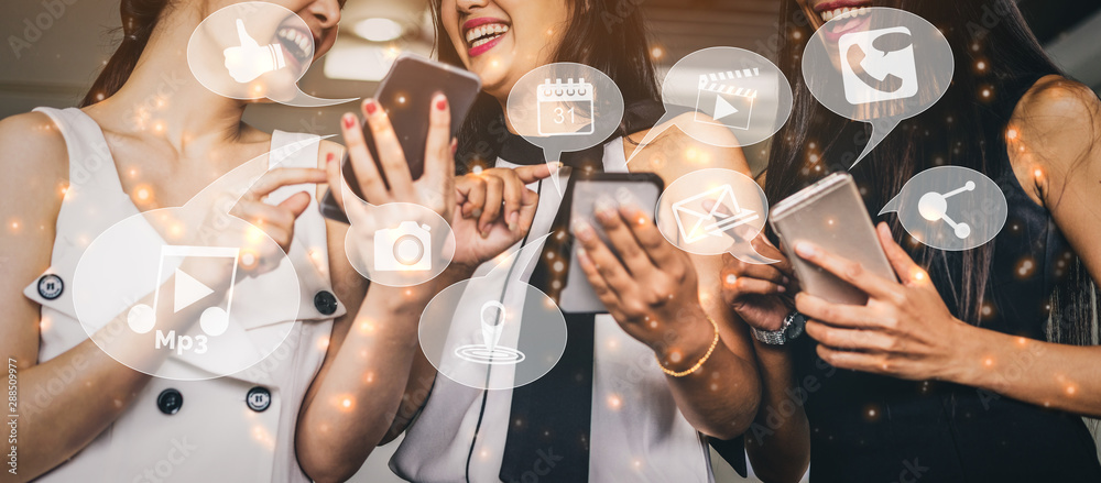 Multimedia and Computer Applications Concept. Business people using ...