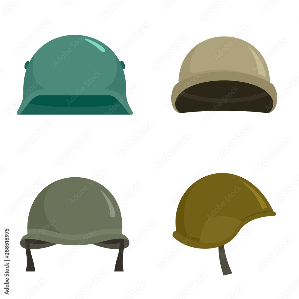 Army helmet icon set. Flat set of army helmet vector icons for web ...