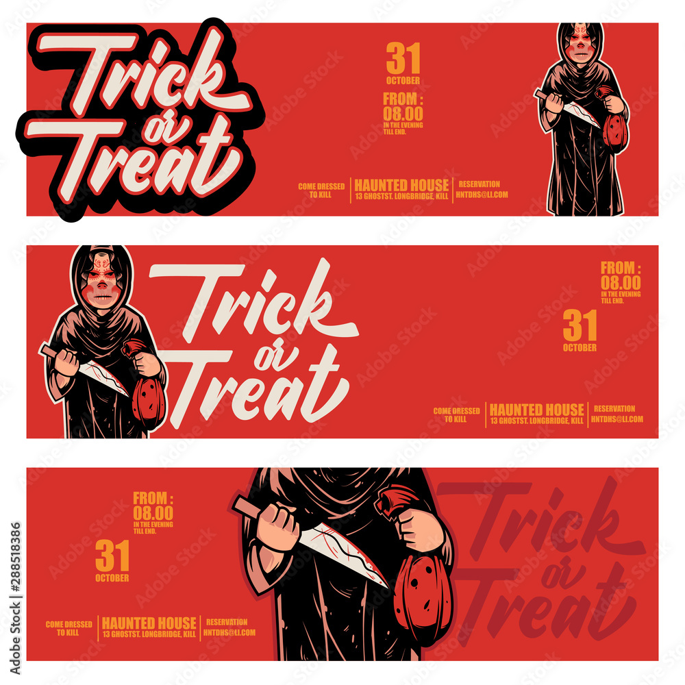 Halloween Banners with the cold-blooded killer who is holding a knife ...