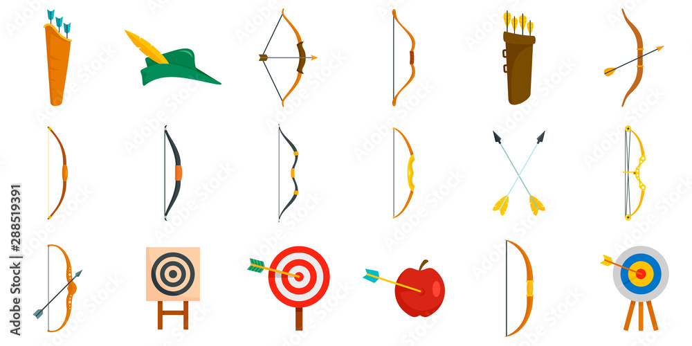 Archery icons set. Flat set of archery vector icons for web design ...