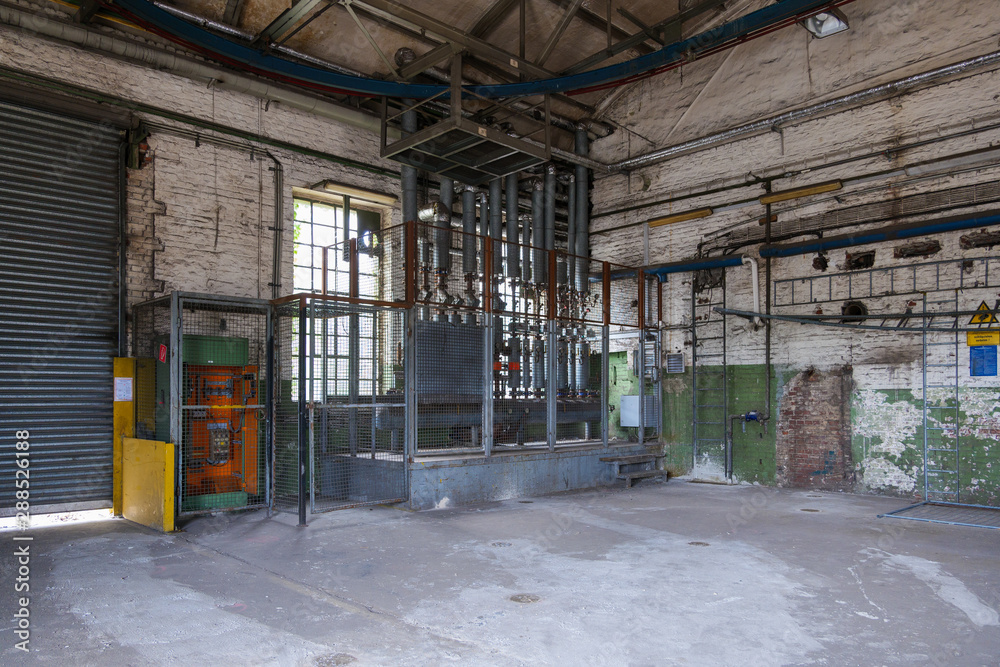 Interior view of open old dirty room with the controller zone of ...