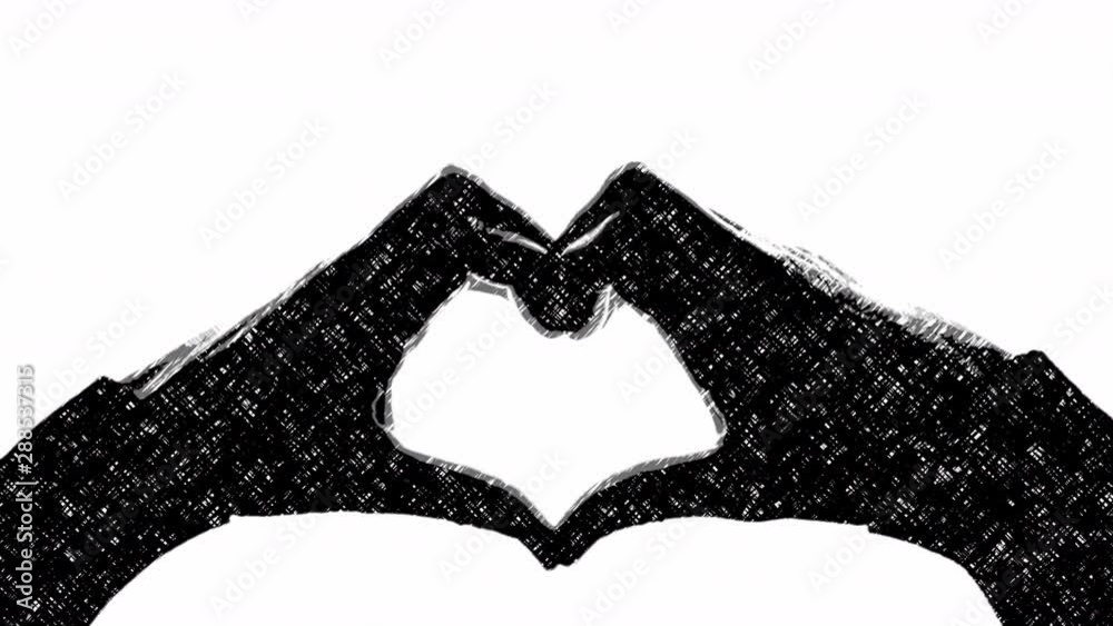 Stitch drawing effect: the silhouetted hands of a man, raising up ...