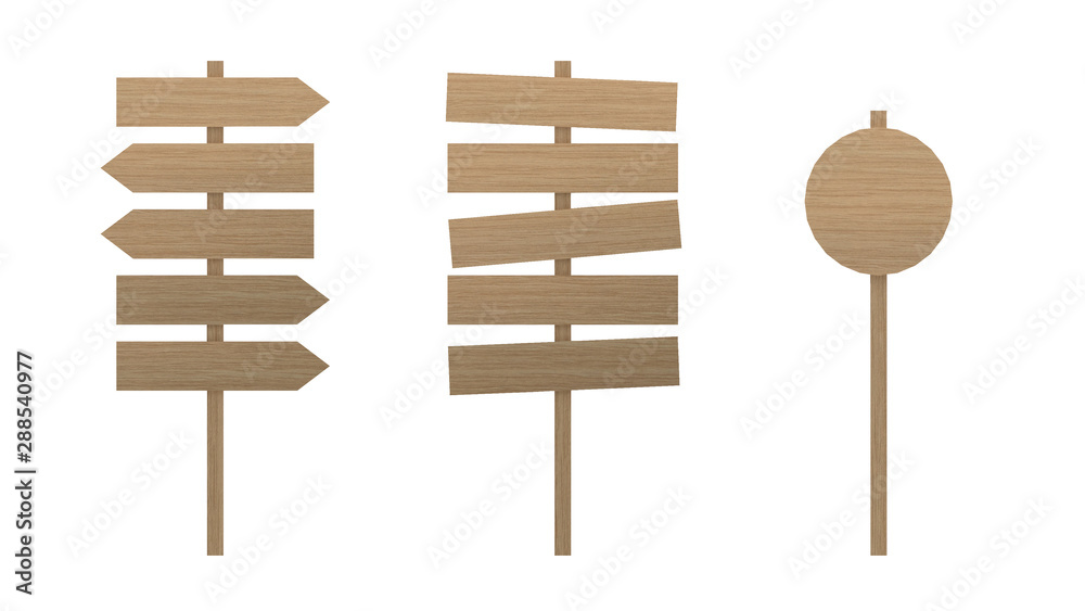 Wood sign boards set isolated on white background with clipping path ...