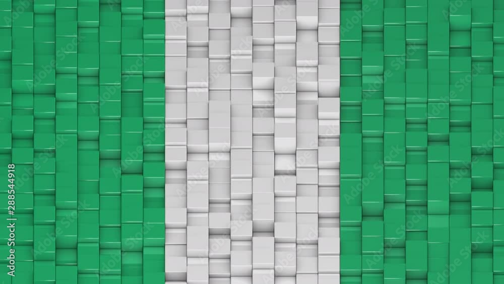 Nigerian flag made of cubes moving up and down in a random pattern. 3D ...