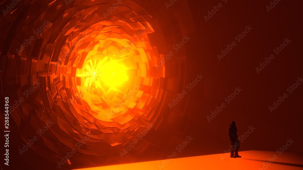 Sci Fi spaceship scene concept with astronaut Stock Illustration ...