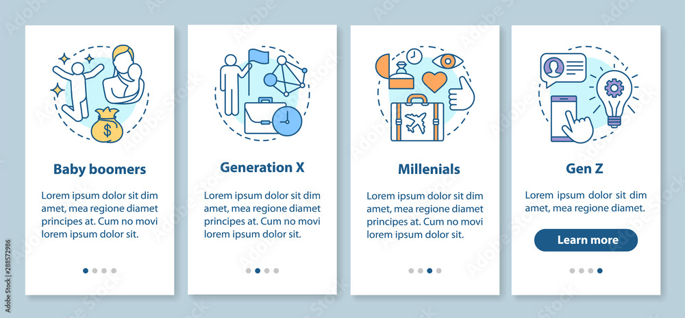 Generation onboarding mobile app page screen with linear concepts. Baby ...