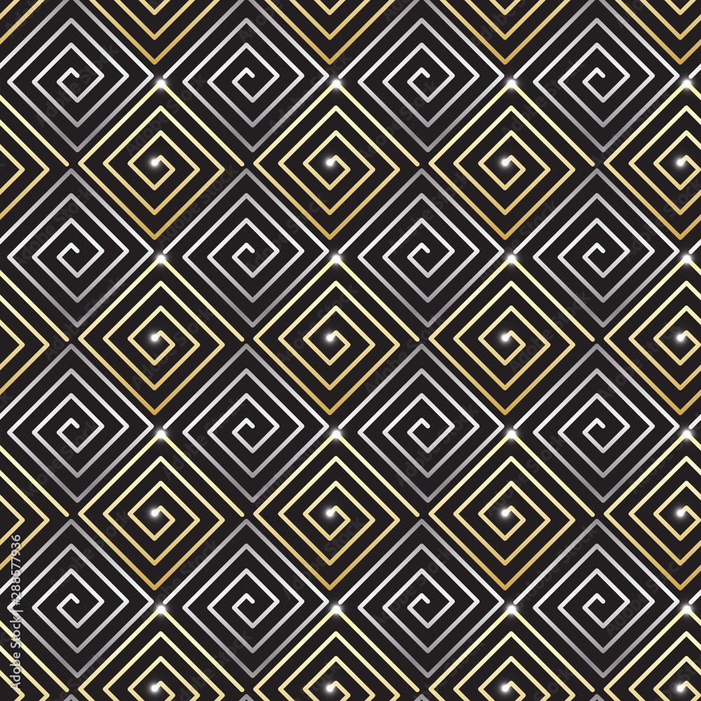 rich gold and silver metallic seamless geometric pattern tile and ...