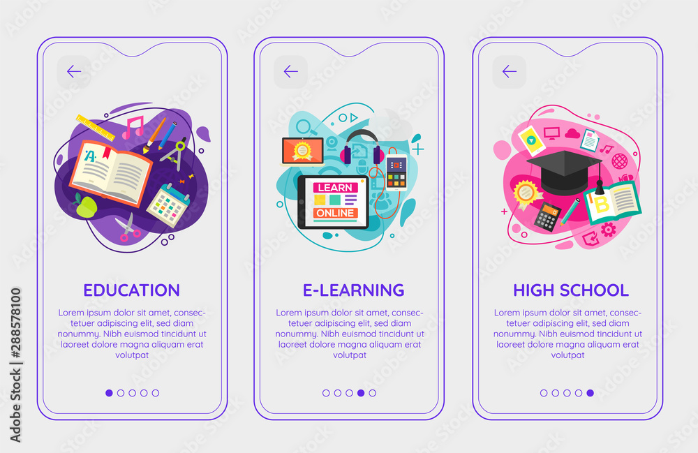Flat design responsive E-learning and Education UI mobile app splash ...