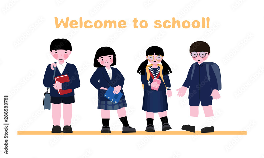 Schoolchildren are boys and girls in a special uniform of Japanese ...